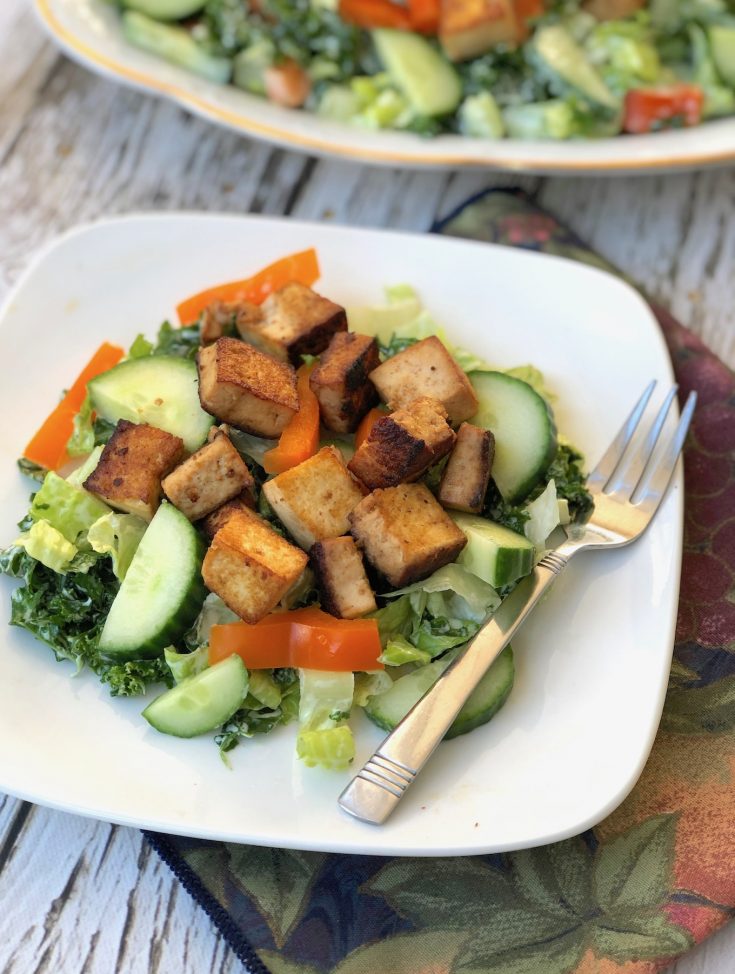 Cool Cucumber and Kale Salad with Hot and Spicy Tofu