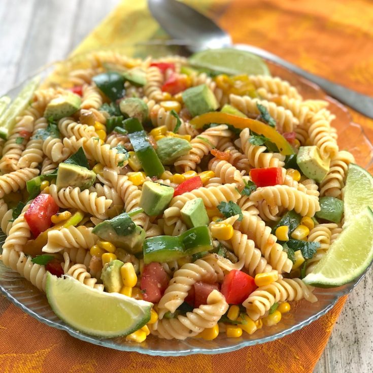Salsa Pasta Salad with Avocado, Corn, and Peppers