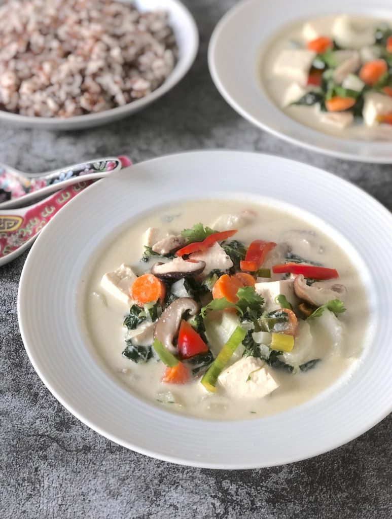 Vegan Thai Coconut Soup with Vegetables and Tofu