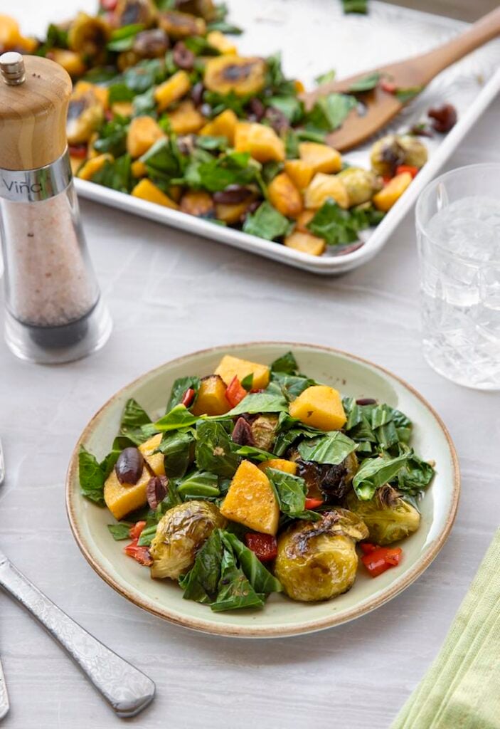 Roasted Collard Greens with Brussels Sprouts and Polenta