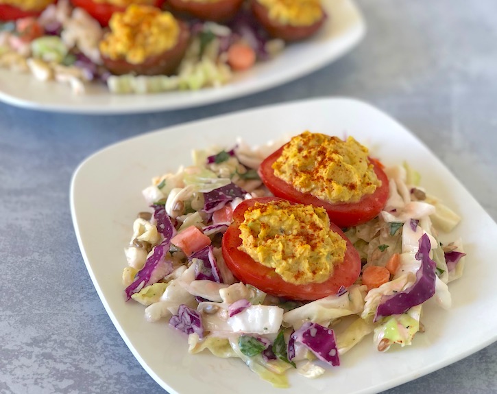 Vegan Chickpea Deviled Tomatoes | The Vegan Atlas