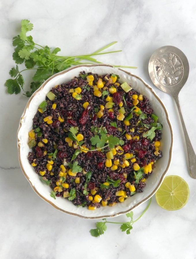 Festive Black Rice Pilaf with Corn and Cranberries - The Vegan Atlas