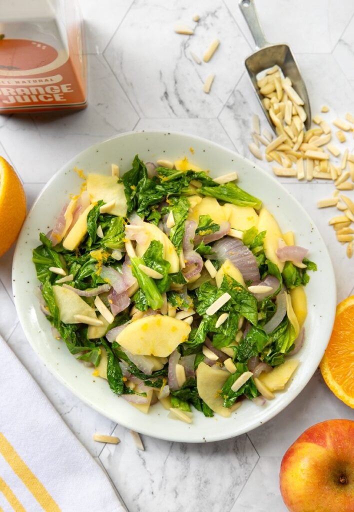 Citrus-Braised Mustard Greens with Apples & Nuts