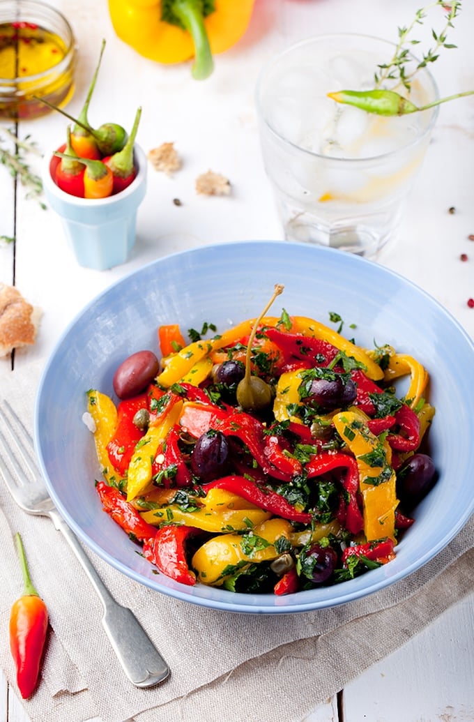 Roasted Bell Peppers with Olives & Fresh Herbs